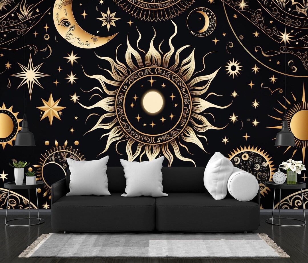 Golden Stars Moon,planets,mystical Tarot Cards, Fantasy Magic Space AI ...