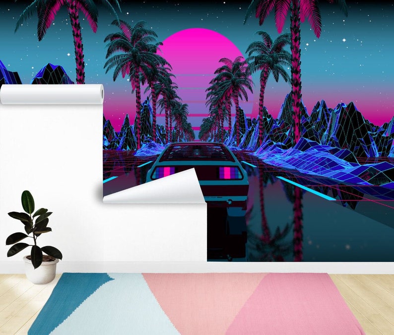Vaporwave Cyberpunk Digital Palm Trees Out-run Gift for Kids - Etsy