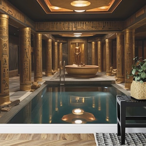 Ancient Egypt Swimming Pool Hieroglyphic Engravings, Golden Accents ...