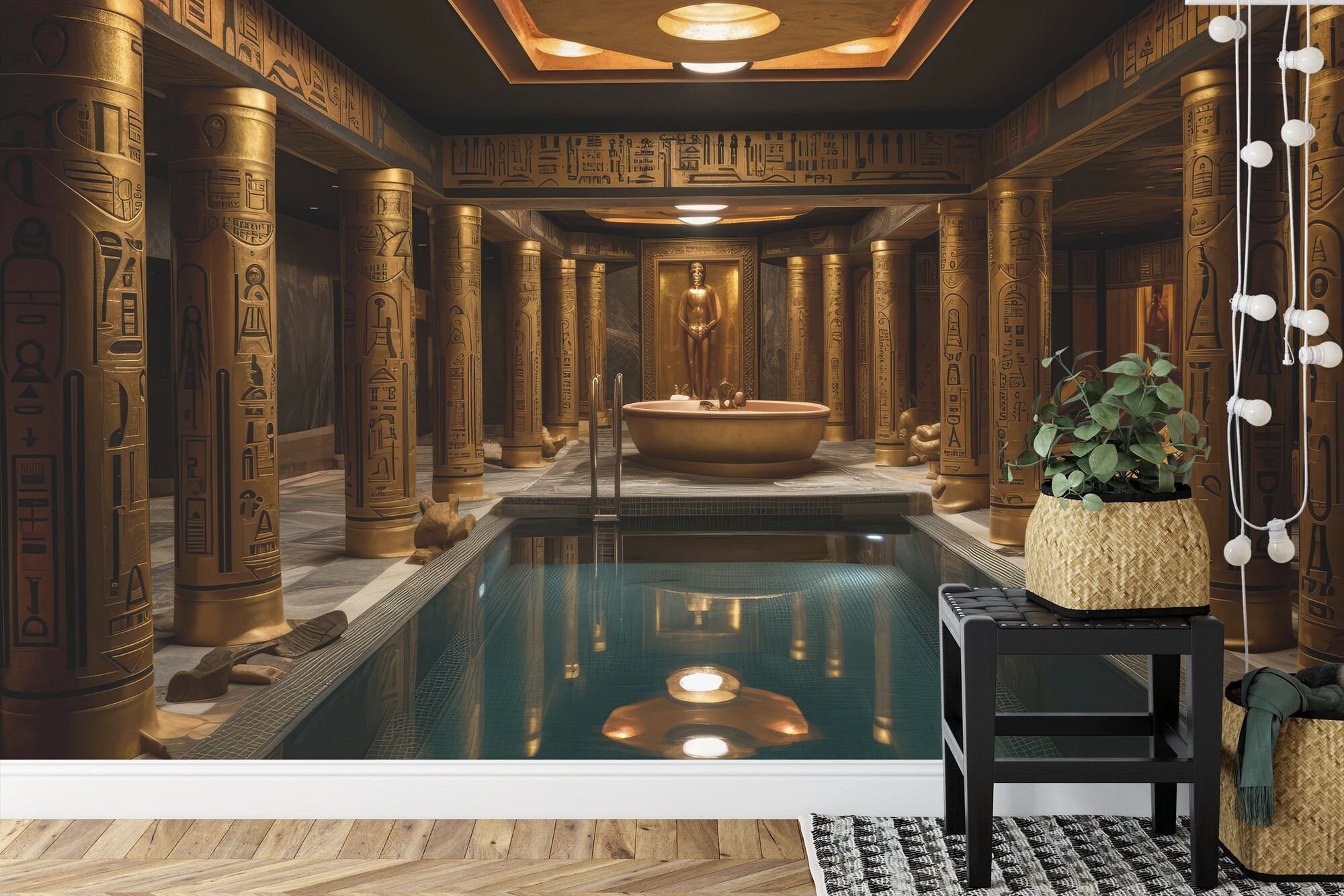 Ancient Egypt Swimming Pool Hieroglyphic Engravings, Golden Accents ...
