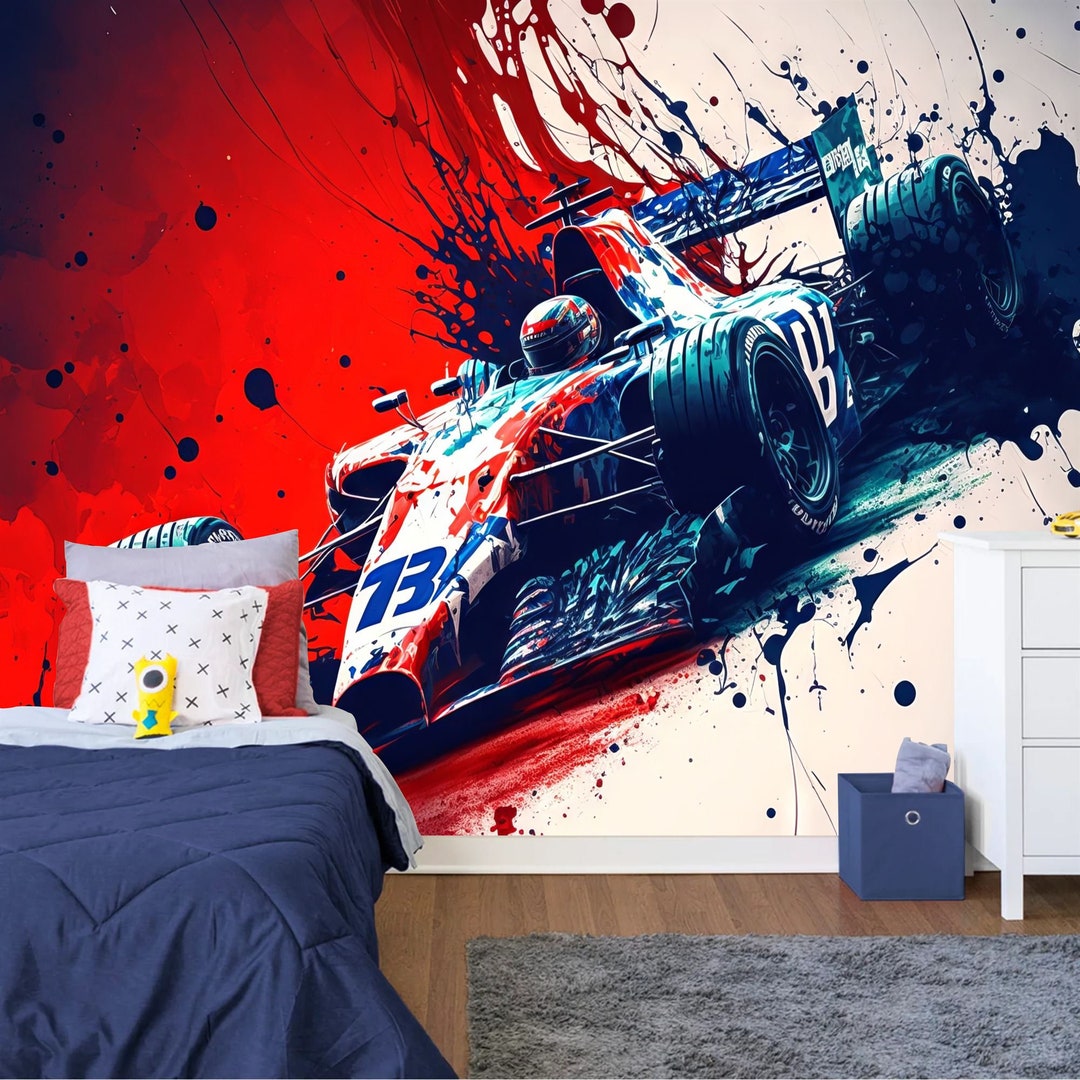 Formula 1 Racing Car Wall Mural, Peel and Stick Wallpaper, Boys Room ...