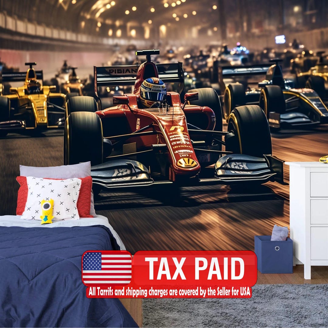 Formula 1 Racing Car Wallpaper Mural, Peel and Stick Kids Room ...