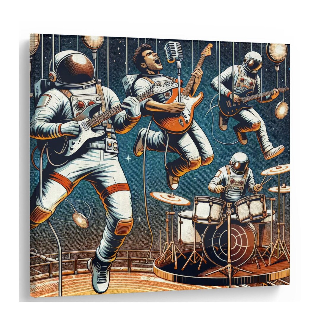 Vintage Comic Book Book Musical Astronauts Band Colorful Natural Canvas ...