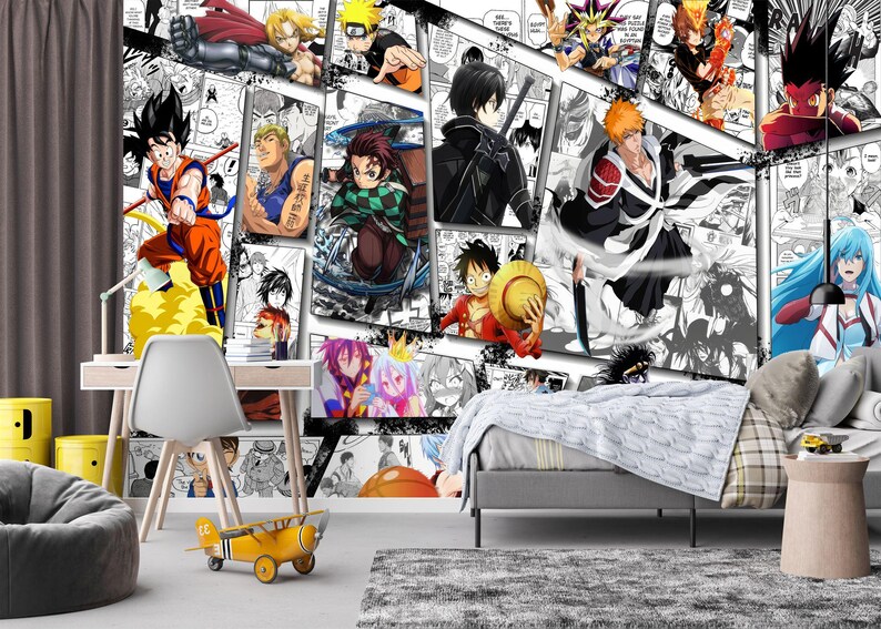 Anime Manga Collage Crossover Wallpaper: Comics, Washable Removable ...
