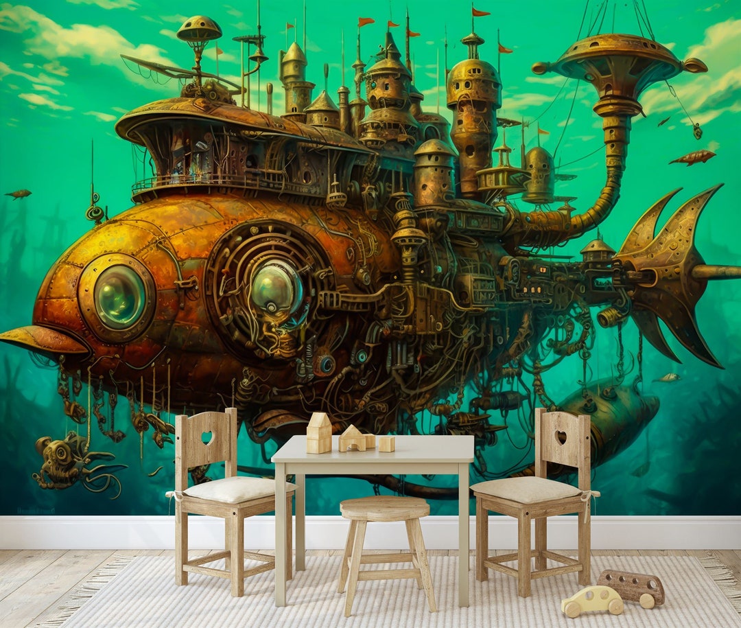 Steampunk Fish Shape Boat Generative AI, Gift for Kids Room, Home Decor ...
