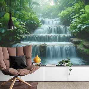 Cascading in Green Tropical Jungle Waterfall Gift, Art Print Photomural ...