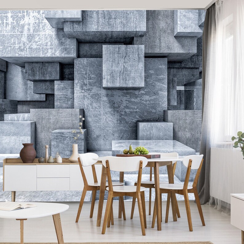 Geometric 3D Concrete Cube Room Design Art Print Photomural Wallpaper ...