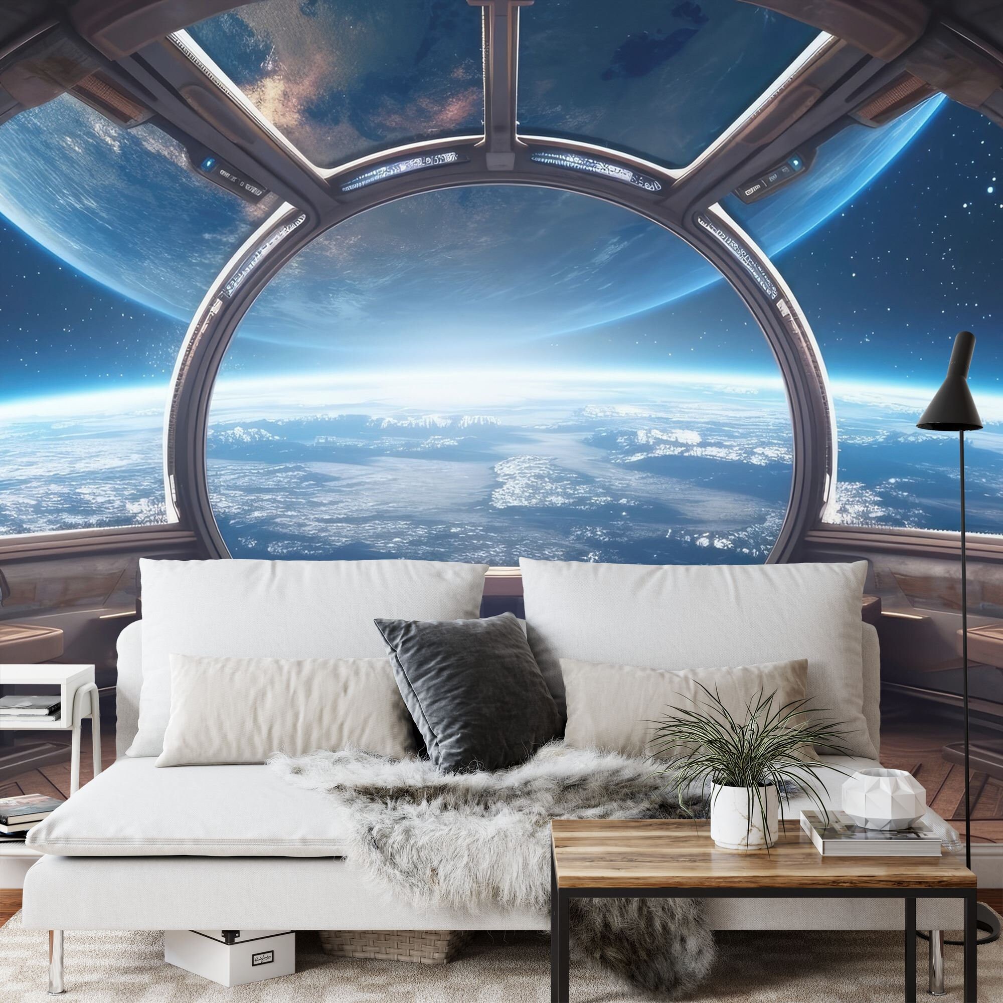 Spaceship Window View Wall Mural, Outer Space Kids Wallpaper, Peel and ...