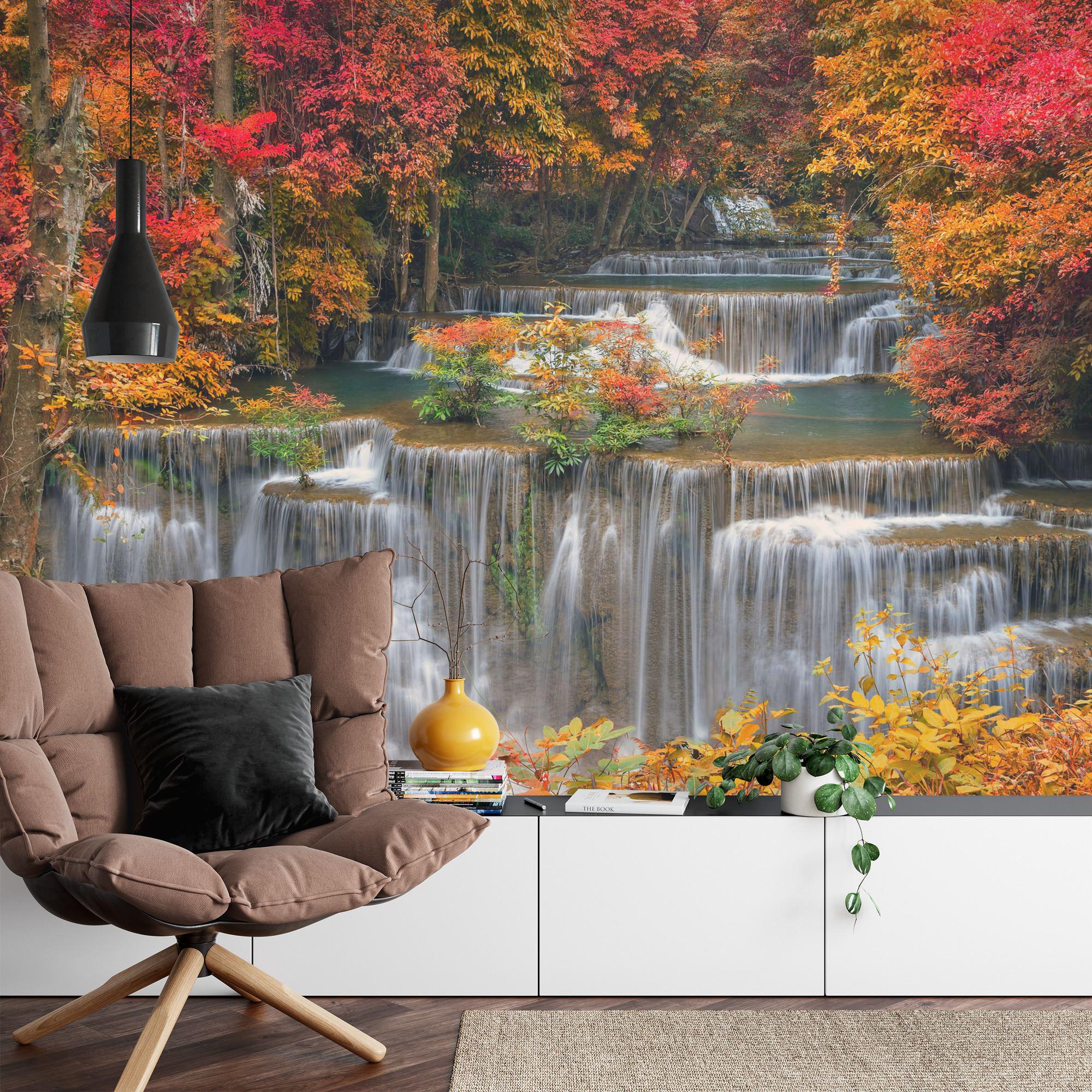 Autumn Waterfall Wallpaper Mural, Peel and Stick Wall Decal - Etsy