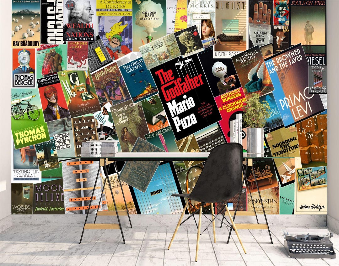 Iconic Books Covers Wall Photomural Reading Room Wallpaper Peel and ...