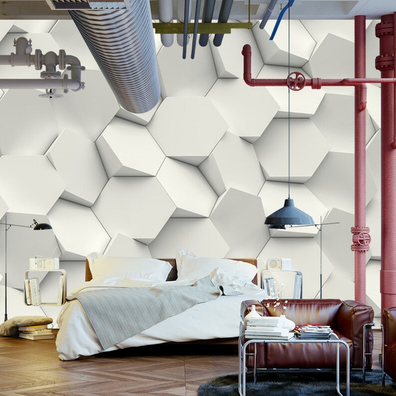 3D Hexagon Wall Mural, Geometric Peel and Stick Wallpaper - Etsy
