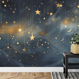 Night Sky Shining Falling Stars Sky and the Moon Gift Art Print ...