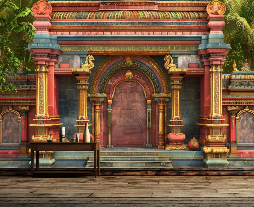 South Indian Hindu Temple Wall With Arch Decor Wall Gift, Art Print ...