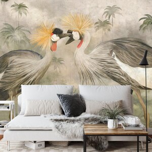 African Crowned Crane Tropical Forest Painting Wall Gift, Art Print ...