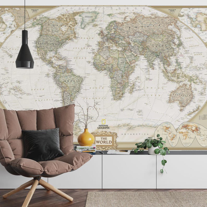 Executive National Geographic World Map Wallpaper Mural, Peel and Stick ...