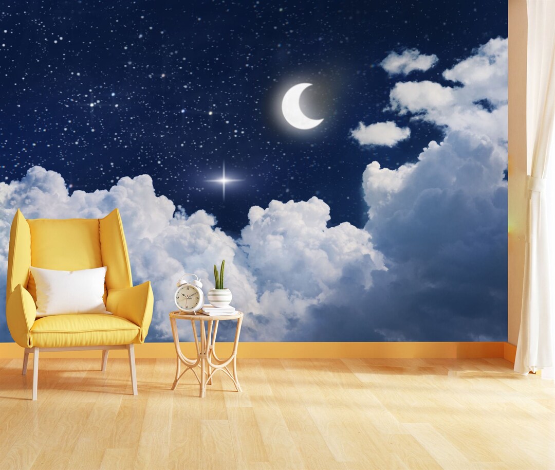 Night Sky Background With Stars Moon and Clouds Gift, Art Print ...