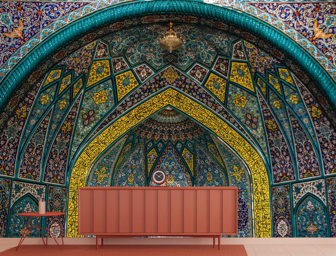 Persian Mosaic Art Mural, Islamic Wall Decal, Peel and Stick Wallpaper ...