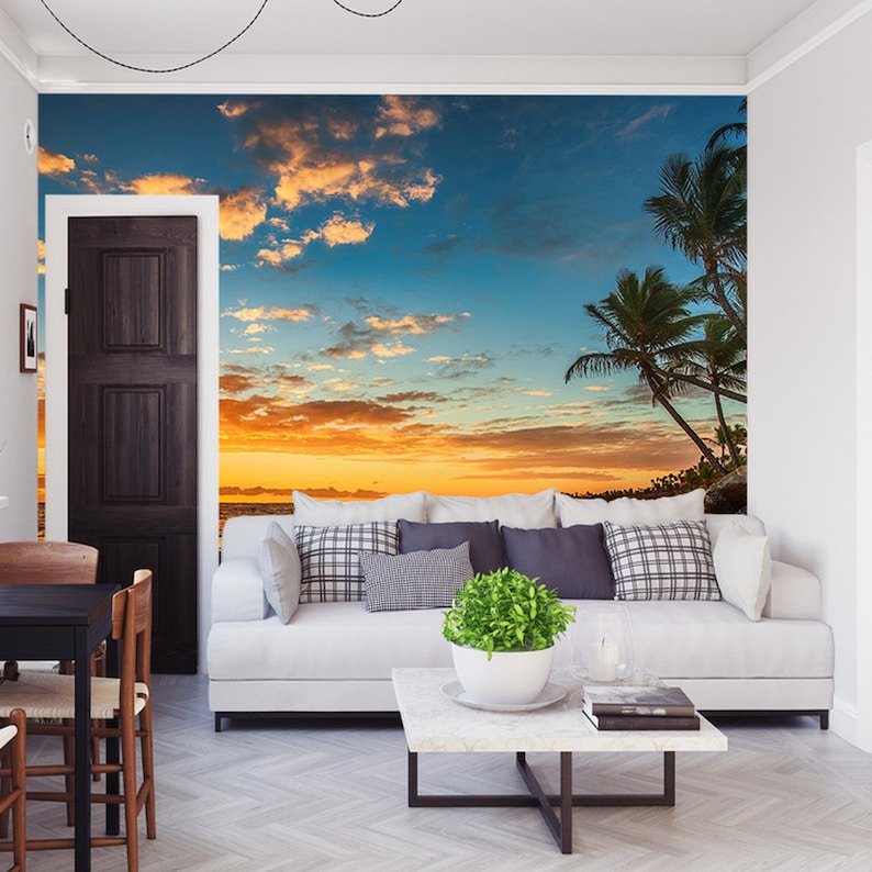 Tropical Paradise Sunset Wallpaper Mural Art Print Photomural - Etsy