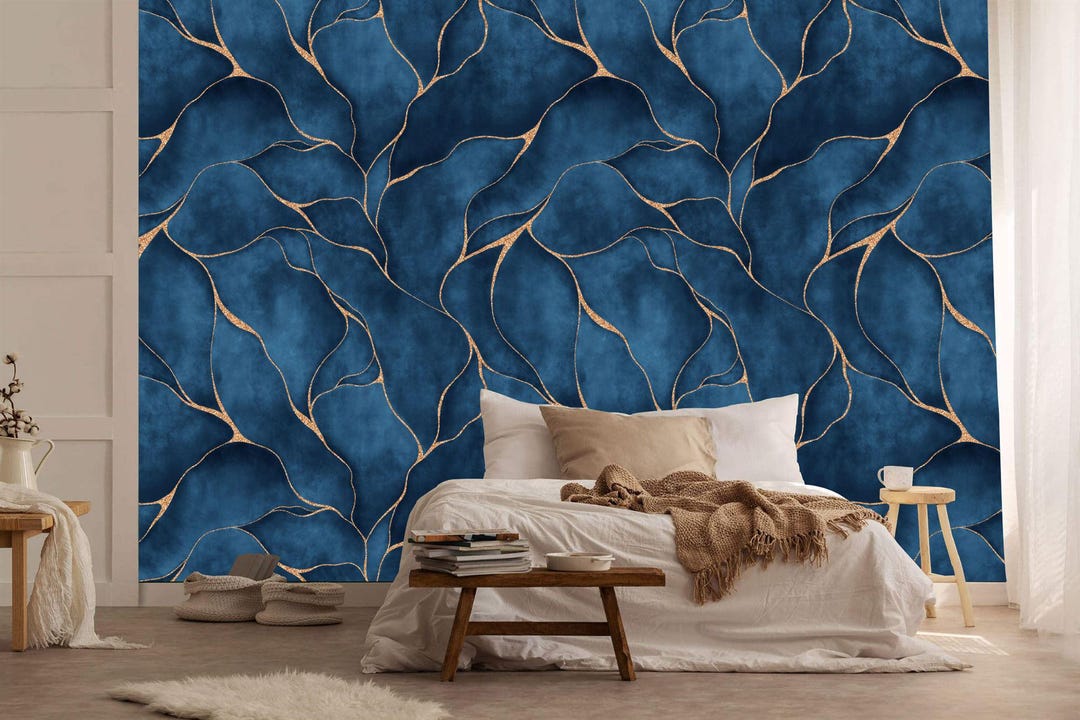 Modern, Blue Watercolor Lines Wallpaper Mural, Peel and Stick - Etsy