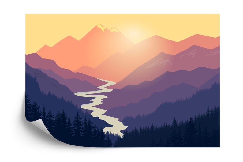 Purple Mountain Landscape Wall Mural – Peel and Stick Wallpaper - Etsy