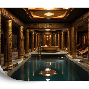 Ancient Egypt Swimming Pool Hieroglyphic Engravings, Golden Accents ...