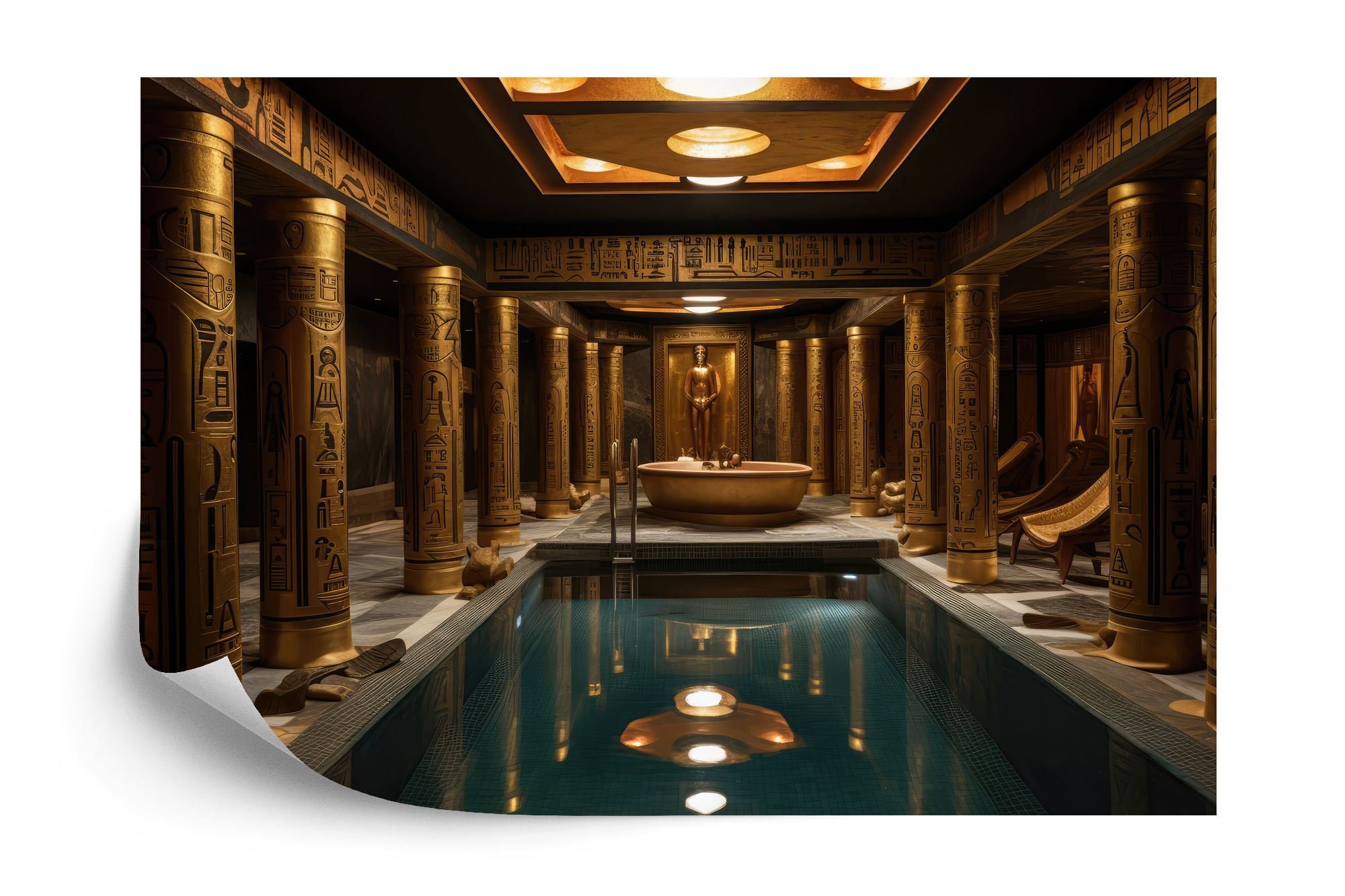 Ancient Egypt Swimming Pool Hieroglyphic Engravings, Golden Accents ...