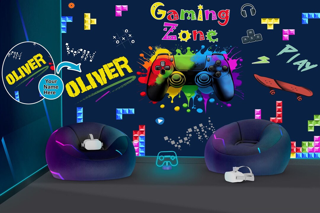 Games Theme Gaming Room, Custom Art, PERSONALIZED NAME Decal Sticker ...