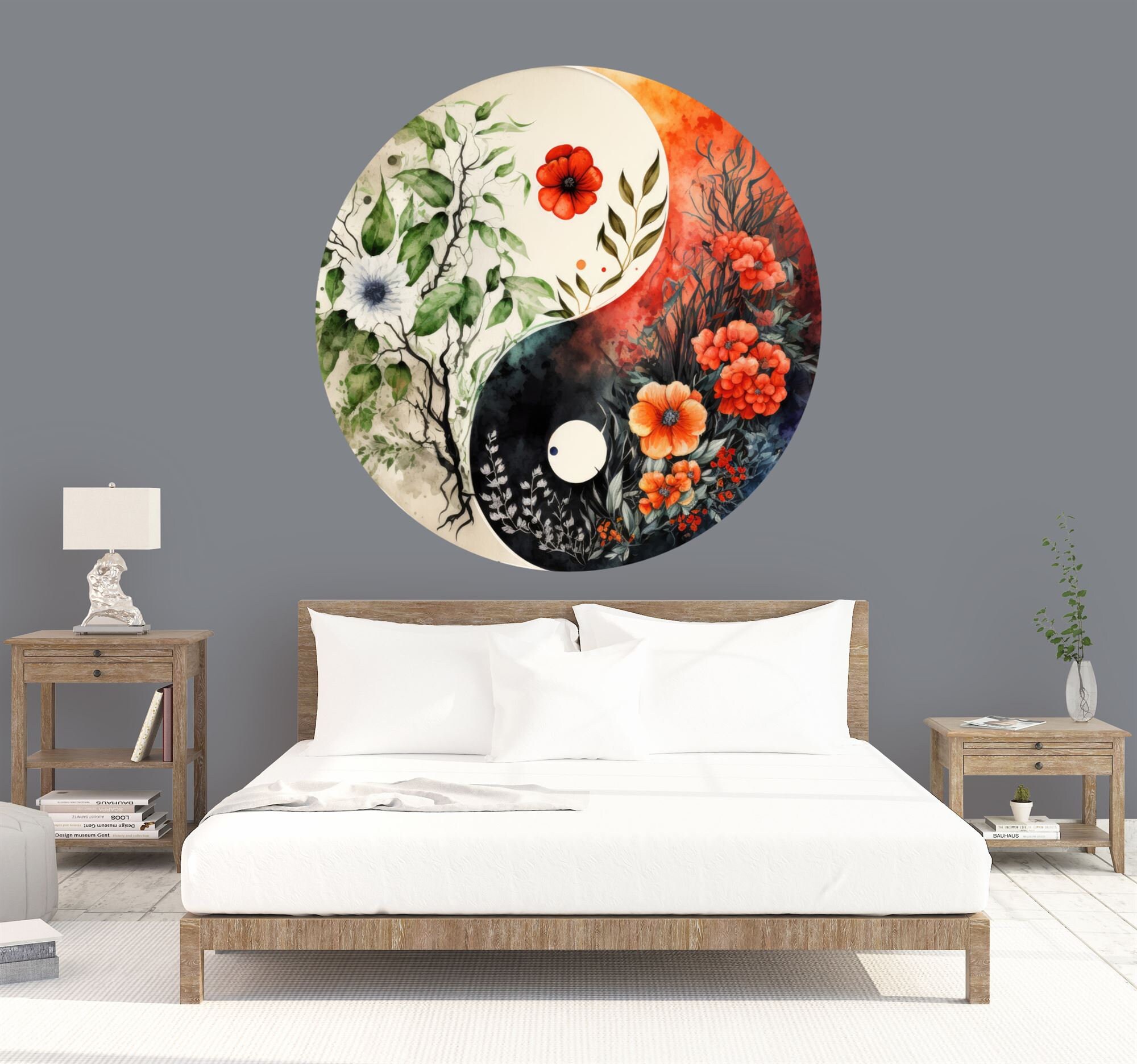 Floral Yin Yang Wall Decal, Watercolor Art Form, Peel and Stick - Etsy