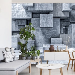 Geometric 3D Concrete Cube Room Design Art Print Photomural Wallpaper ...