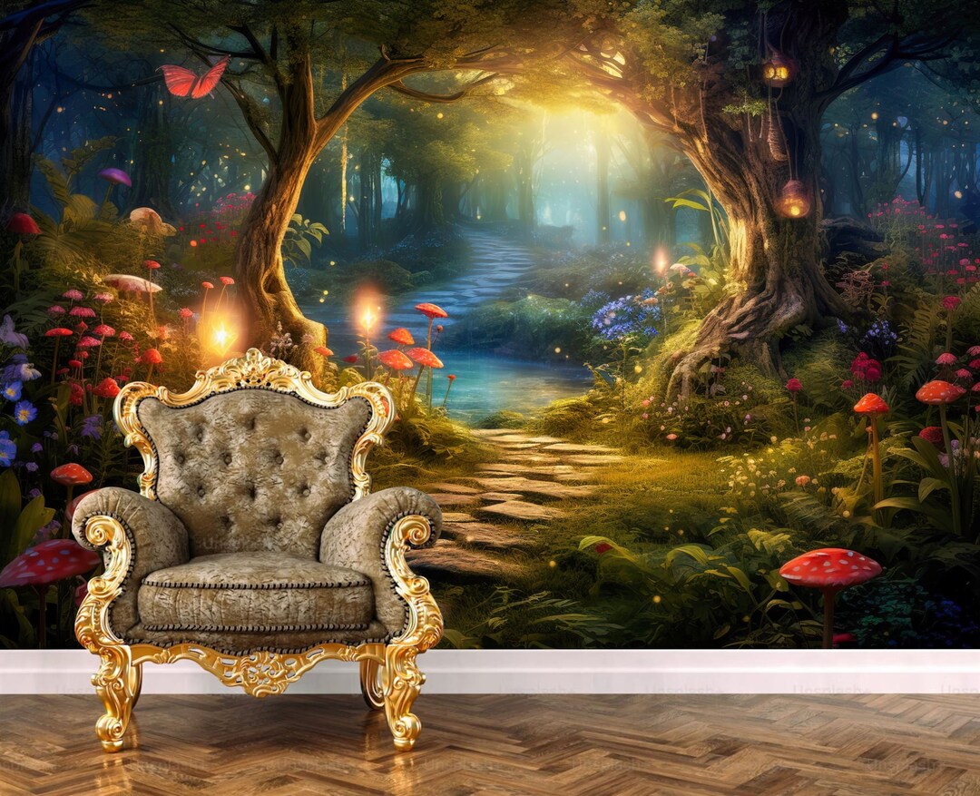 Enchanted Forest Luminous Mushrooms Gift, Art Print Photomural ...