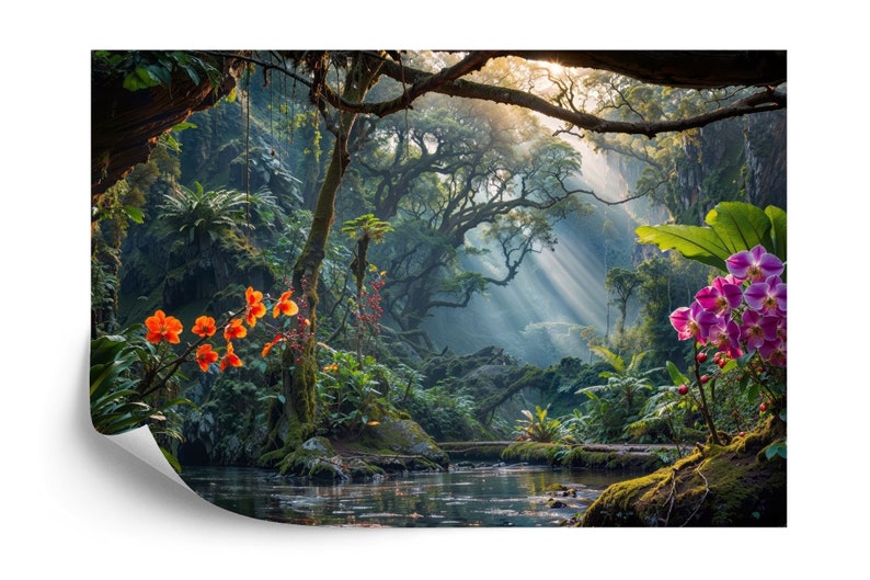 Tropical Rainforest Wallpaper Mural, Exotic Jungle Peel and Stick Wall ...