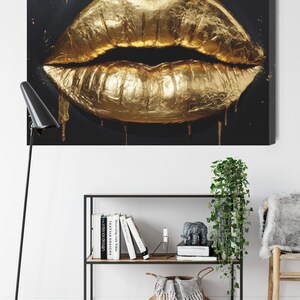 Golden Lips Abstract Canvas Print, Modern Wall Art - Etsy