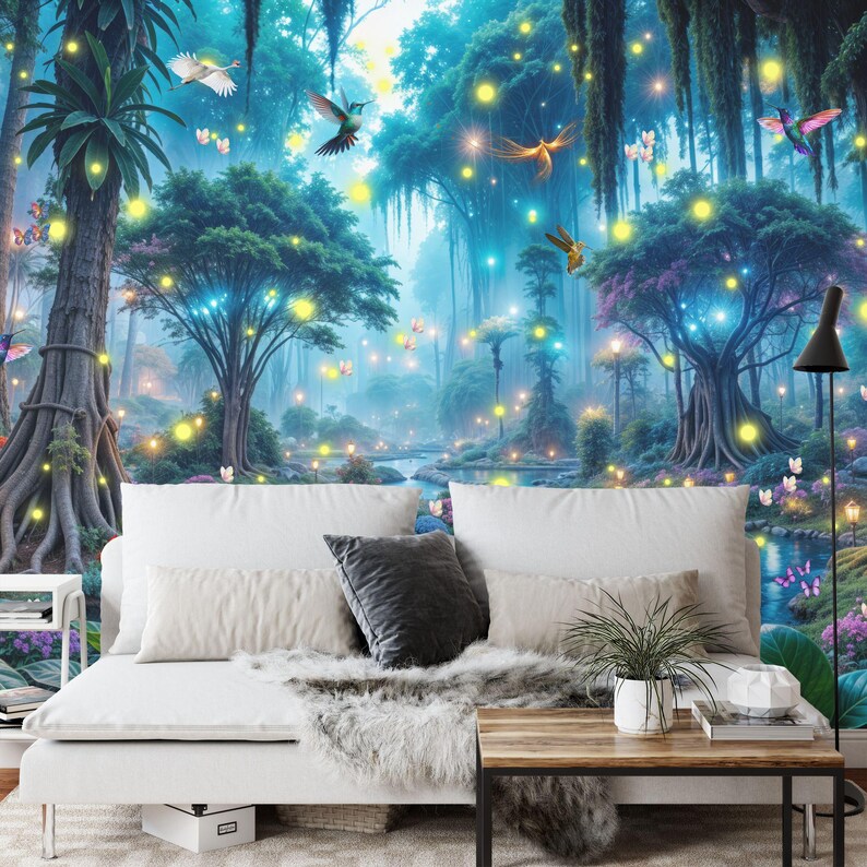 Enchanted Magical Forest Wallpaper Mural, Peel and Stick Wall Decal - Etsy