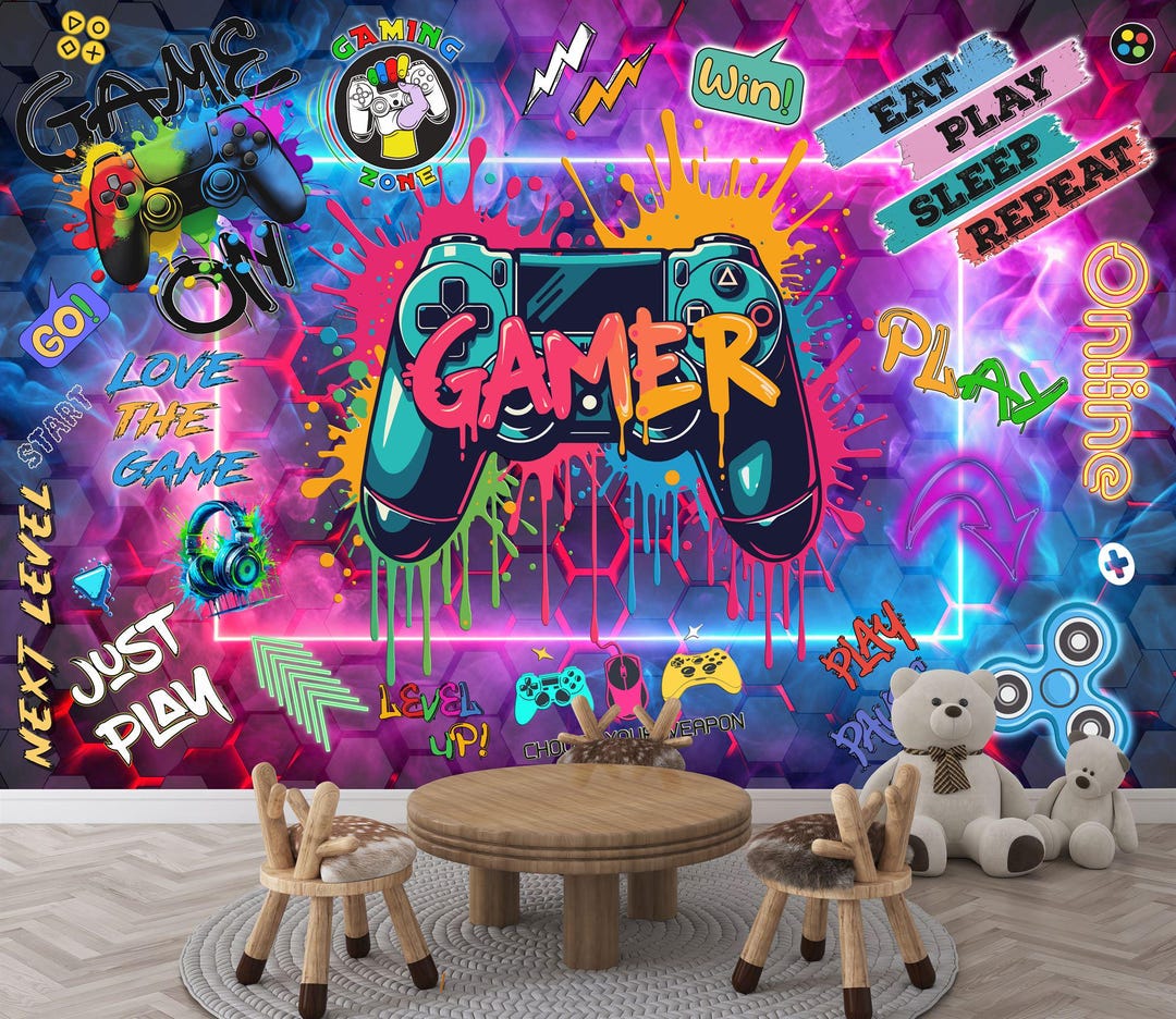 Gaming Room Game Playing Kids Room Decor Gift, Art Print Photomural ...