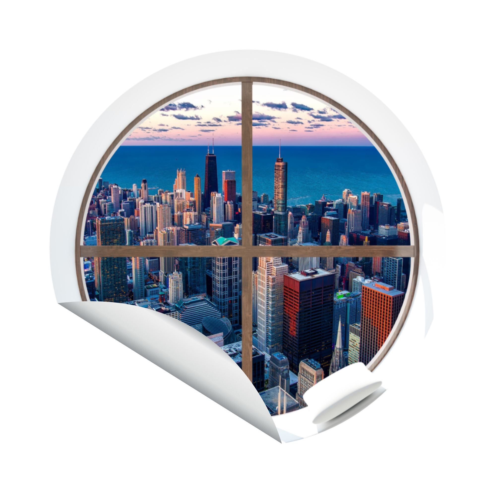 3D Window Chicago Skyscraper Circle Poster Photomural Wall - Etsy
