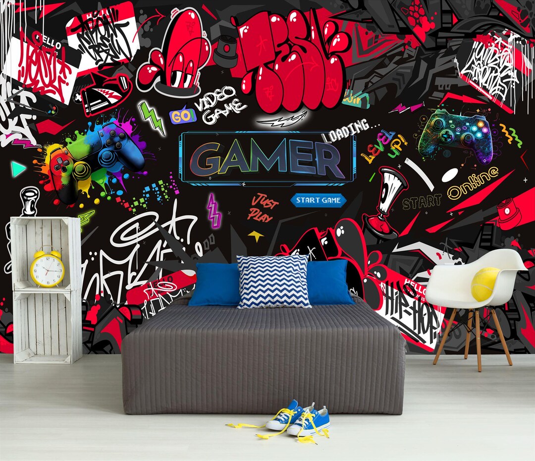 Graffiti Theme Gaming Room, Custom Art, PERSONALIZED NAME Decal Sticker ...