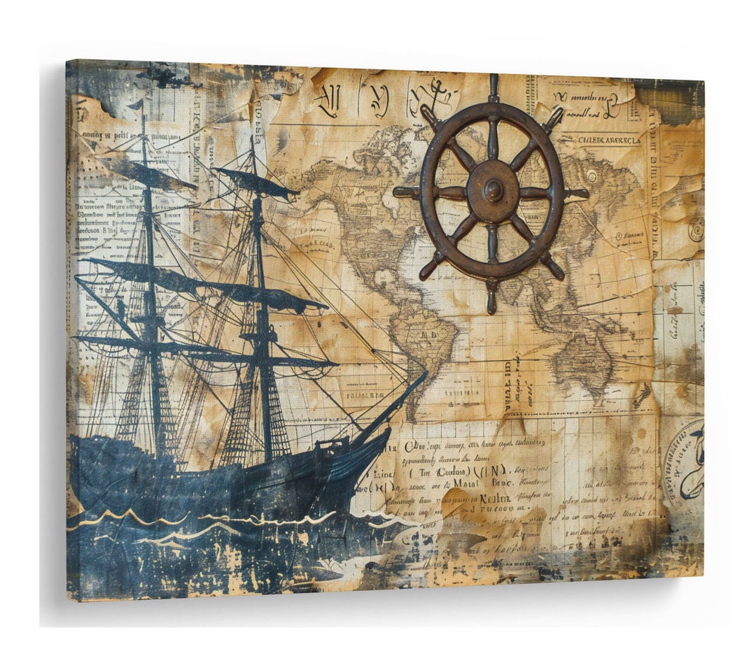 Nautical Vintage Antique Map Captain's Log Maritime Decor Natural ...