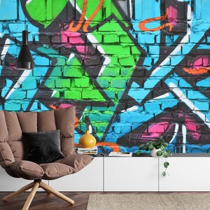 Urban Street Graffiti Colorful Wall Brick Gift, Art Print Photomural ...