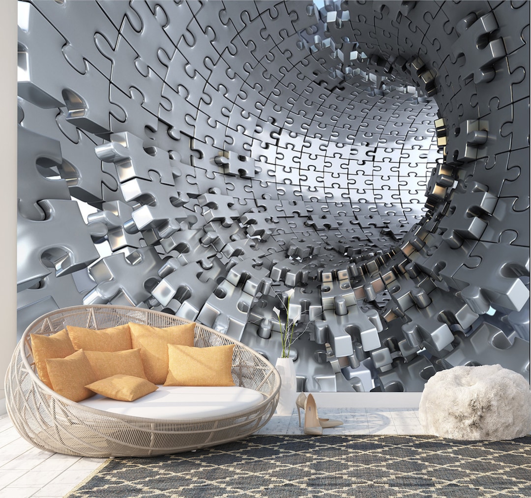Geometric 3D Perspective Puzzle Tunnel Art Print Photomural Wallpaper ...
