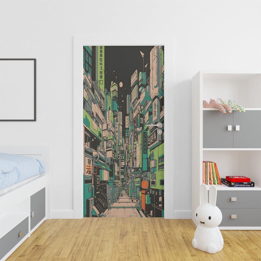 Retro Anime Wall Sticker Door Covering Removable Peel and Stick Self ...