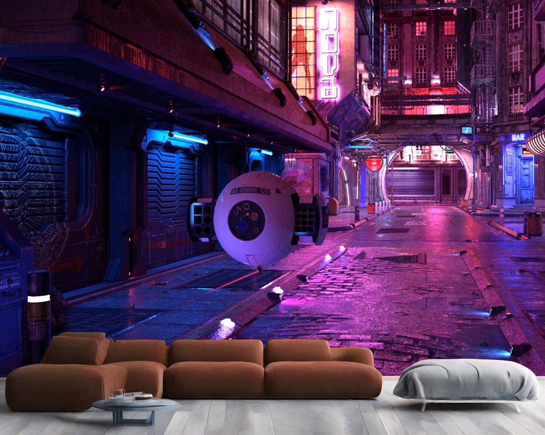 Neon Lights Cyberpunk City Gaming Office Decor Gift, Art Print ...
