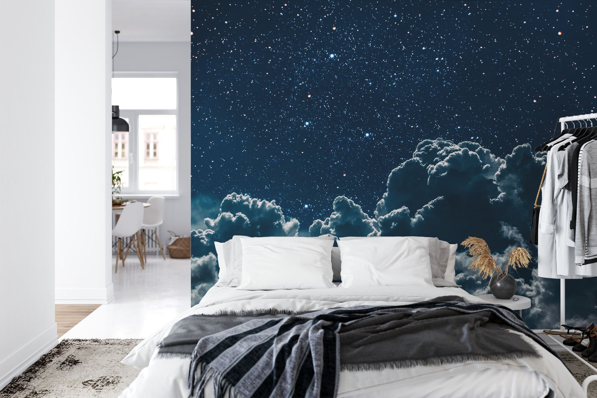 Night Sky Mural, Sparkling Stars, Moon, Clouds, Peel and Stick ...