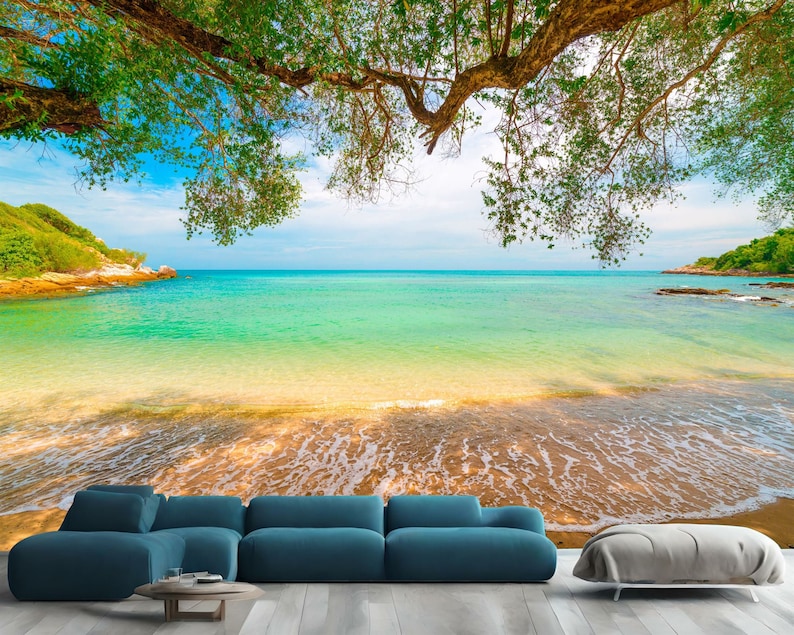 Sandy Beach Lagoon Tropical Landscape Nature View Modern Home Decor ...