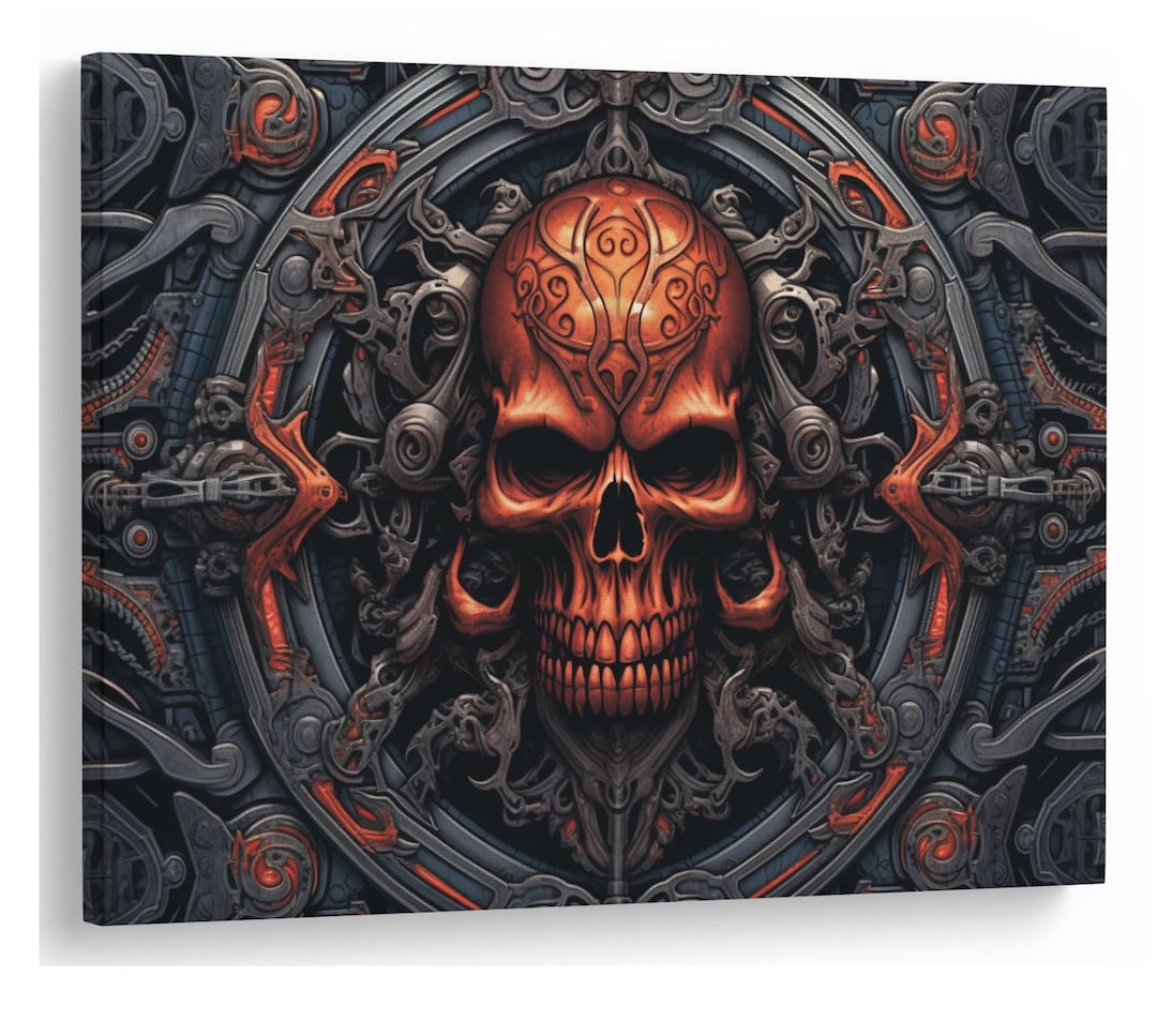 Steampunk Skull Canvas Print, Mechanical Gear AI Art, Gothic Wall Decor ...