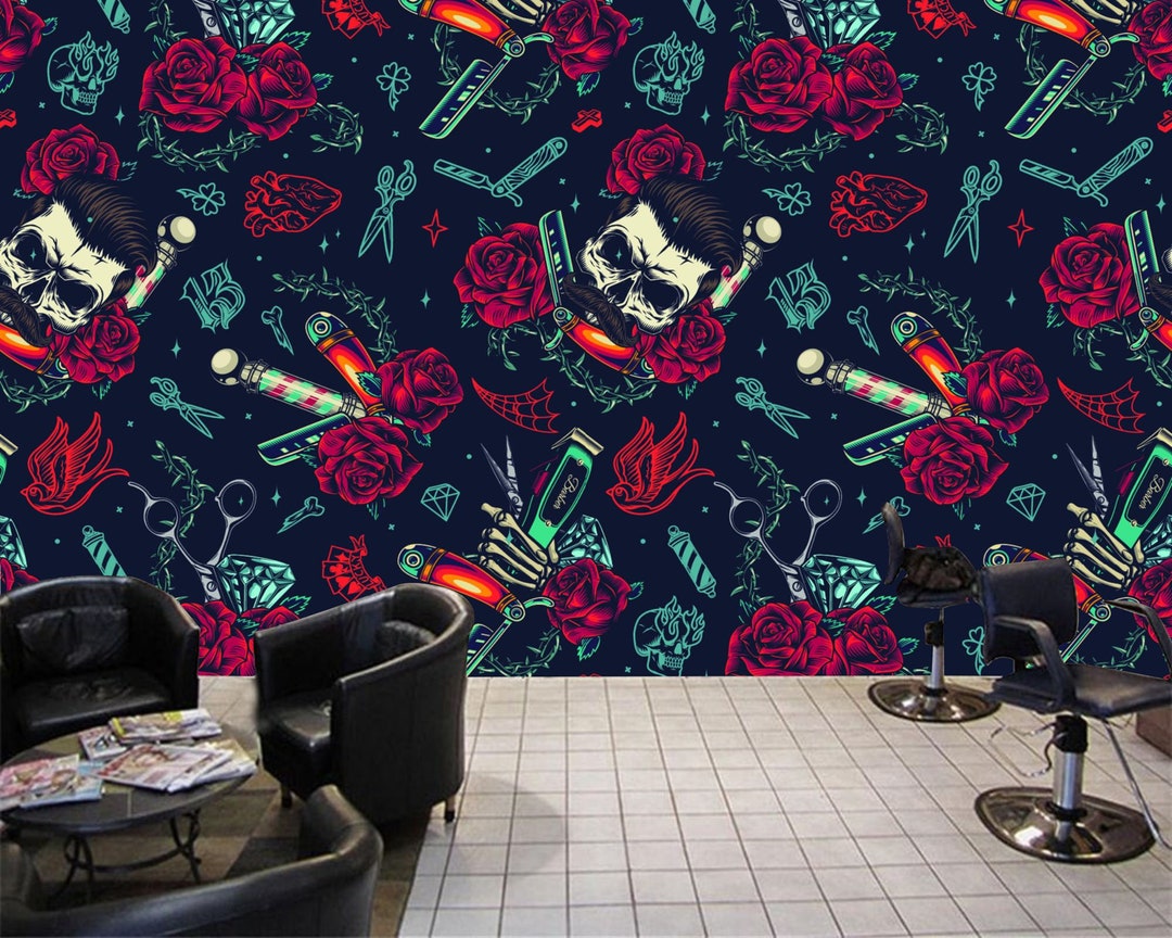 Barber Shop Studio Decor Wall Mural Barber, Art Print Photomural ...