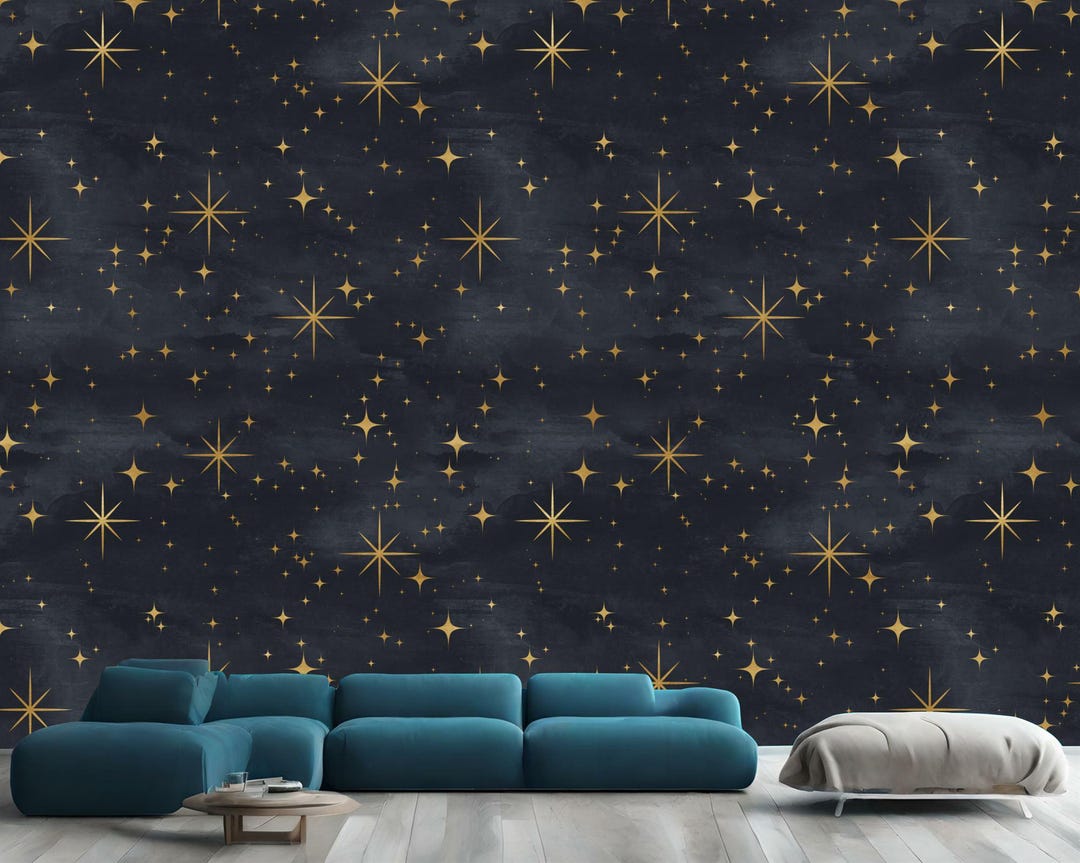 Starry Night Shining Stars Black and Gold Gift, Art Print Photomural ...