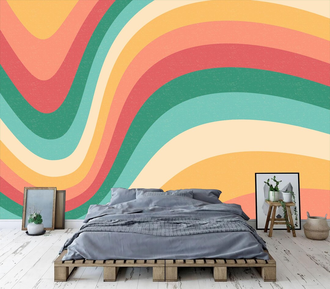 Retro Groovy Colorful Wavy Abstract Home Decor Wall Gift, Art Print ...