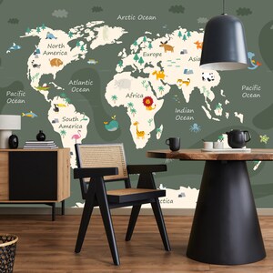 Kids Baby Room World Map Oceans Art Print Photomural Wallpaper Mural ...