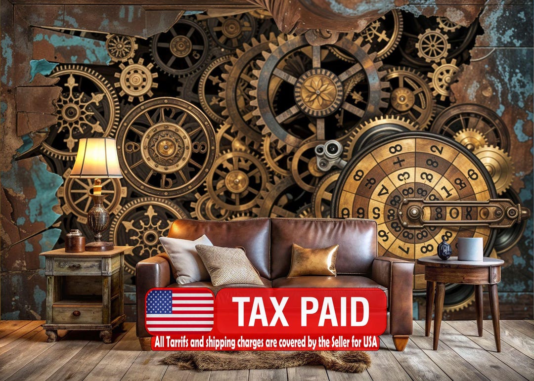 Steampunk Gear Wallpaper Mural, Retro Industrial Wall Decal - Etsy