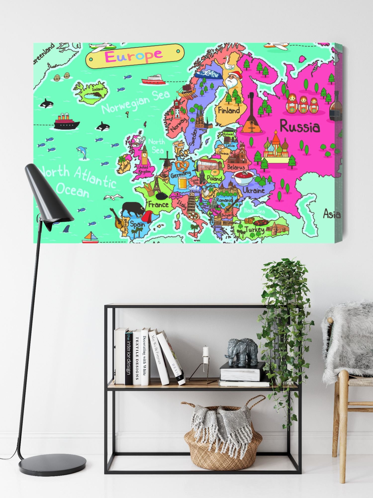 Colorful Europe Kids Map Illustration Educational Cartoon - Etsy